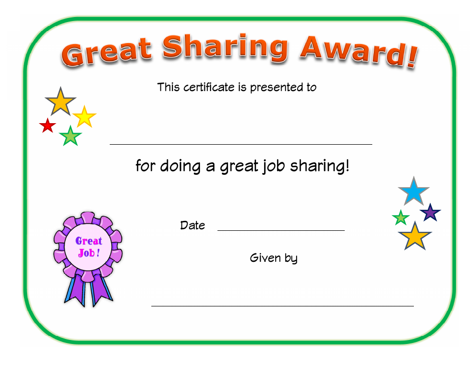 Great Sharing Award Certificate Template Download Printable PDF ...