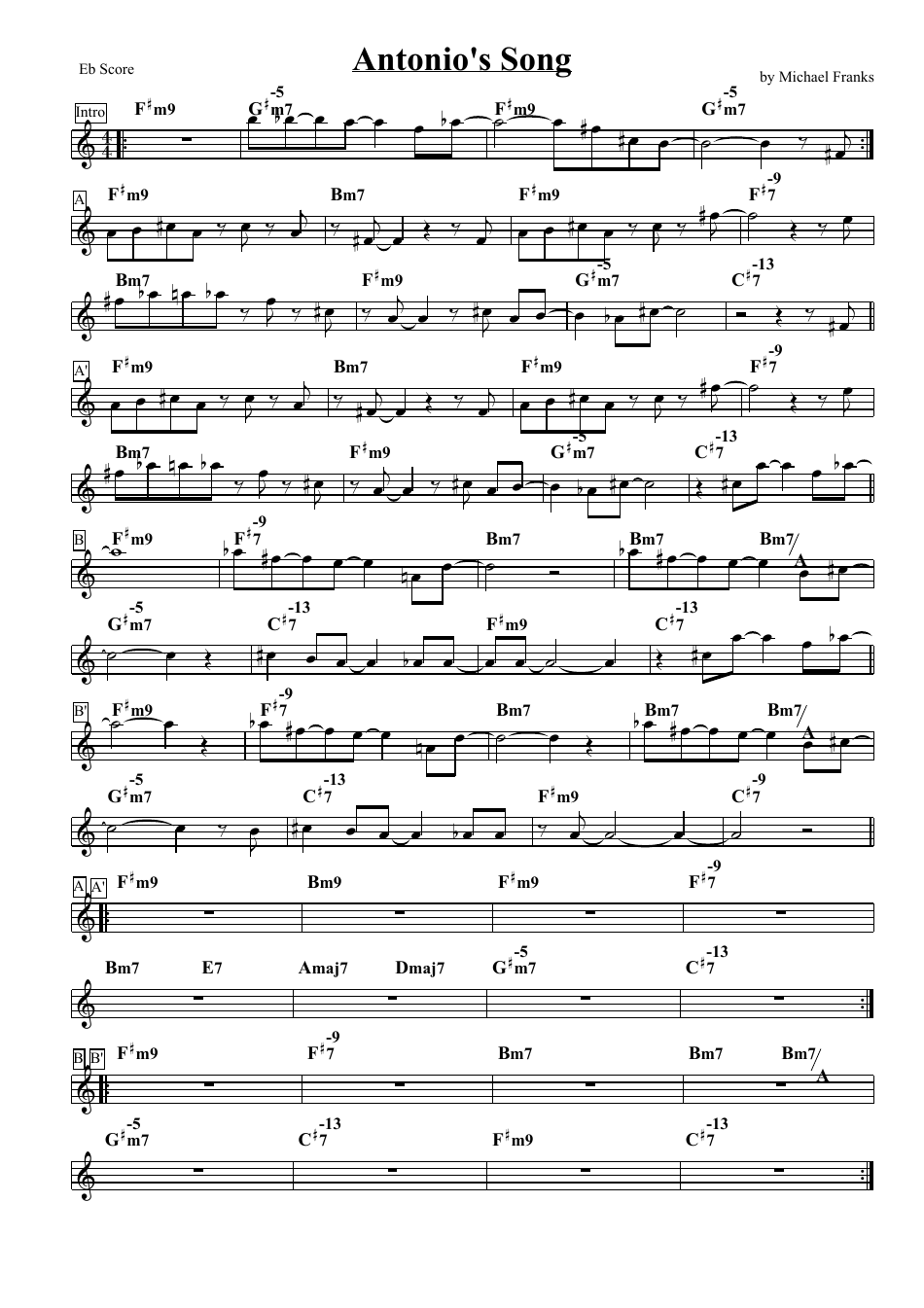 Michael Franks - Antonio's Song Sheet Music Chart Download Printable ...