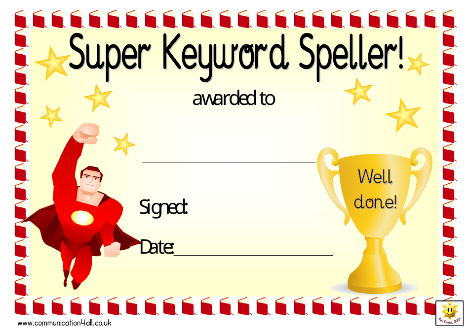 Super Keyword Speller Award Certificate Template - Superman Download ...