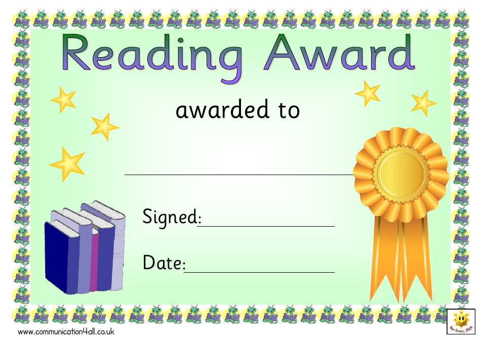 Reading Award Certificate Template Green Download Printable PDF Templateroller