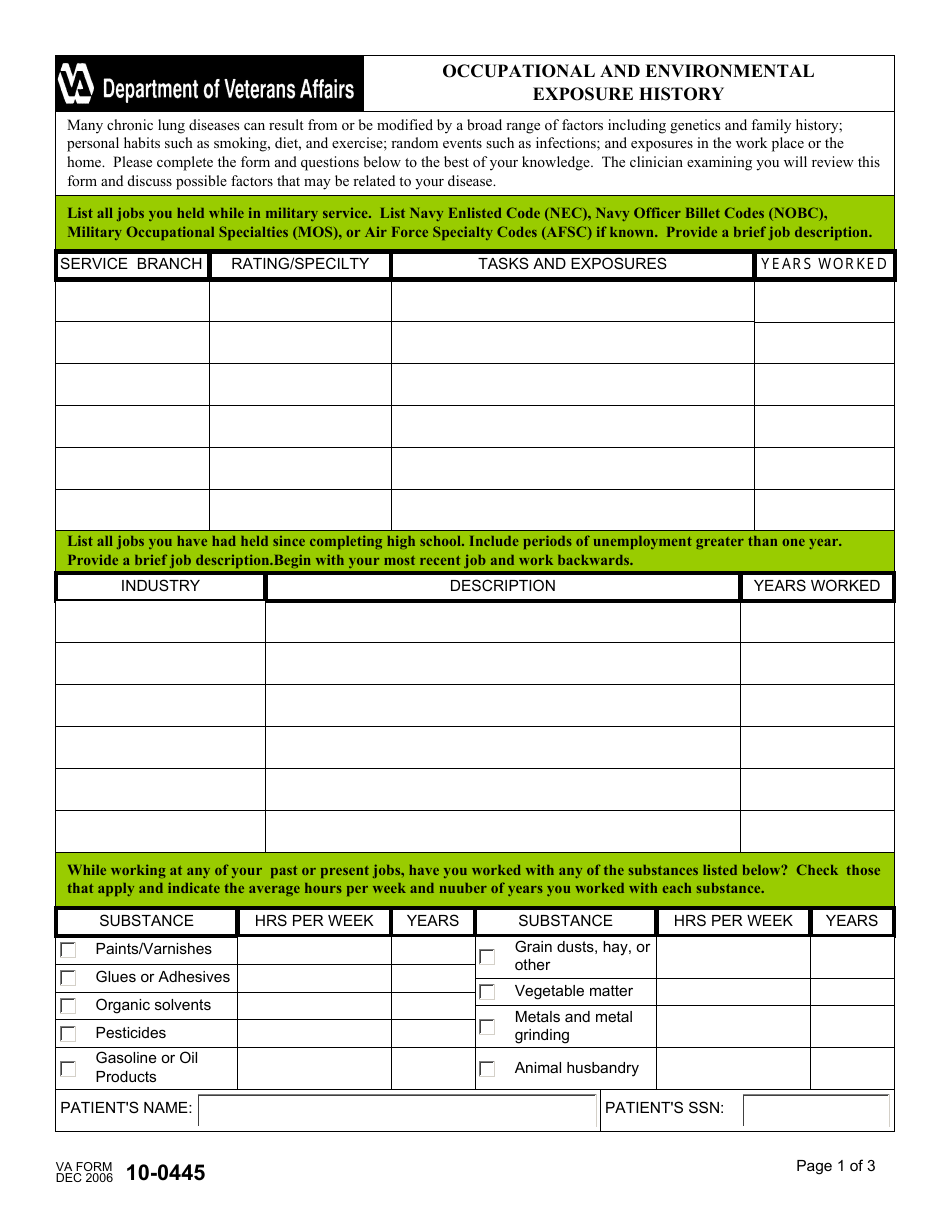 VA Form 10-0445 - Fill Out, Sign Online and Download Fillable PDF ...