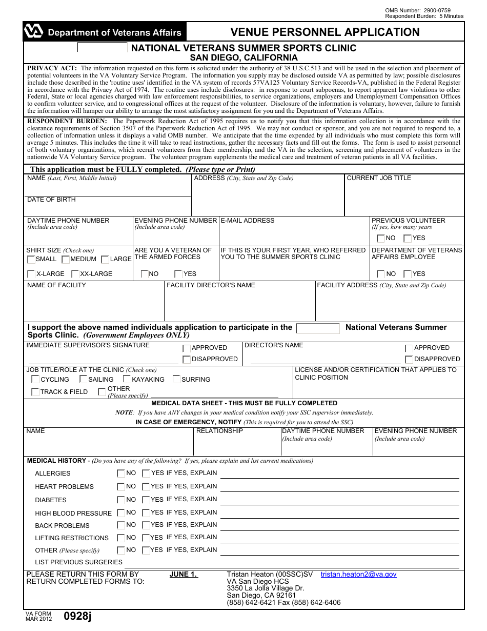 VA Form 0928j - Fill Out, Sign Online and Download Fillable PDF ...