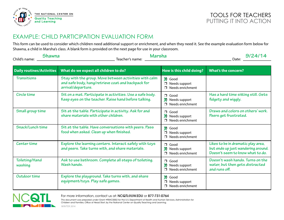 Child Participation Evaluation Form - National Center on Quality ...