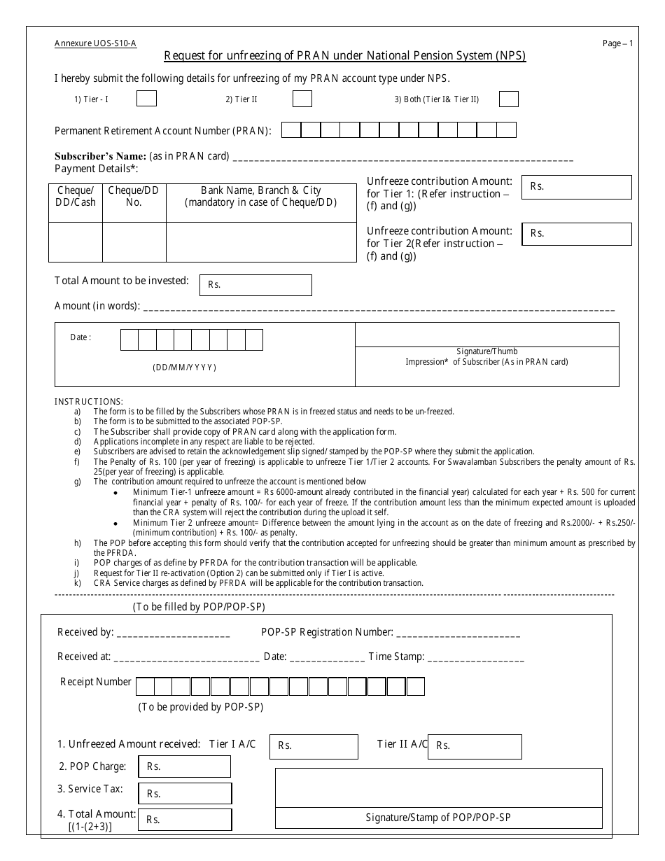 India Request for Unfreezing of Pran Under National Pension System (Nps ...