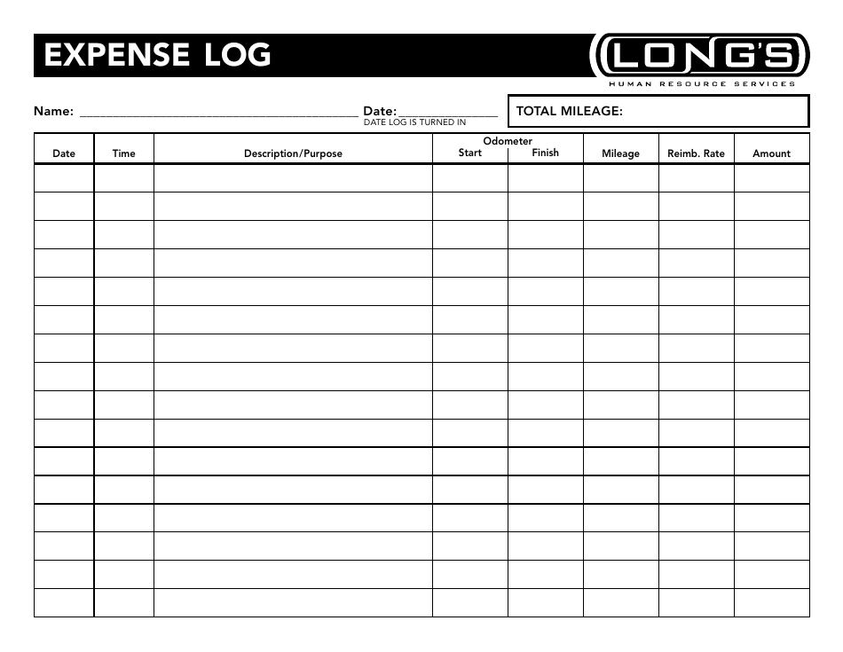 Expense Log Template - Long's - Fill Out, Sign Online and Download PDF ...