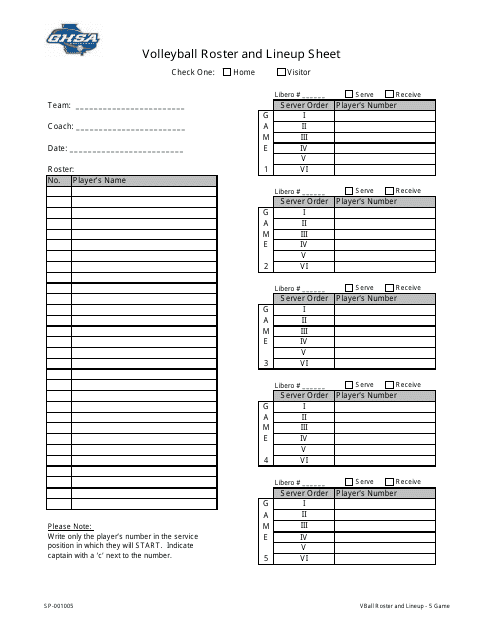 Volleyball Roster And Lineup Sheet Template Ghsa Download Printable 
