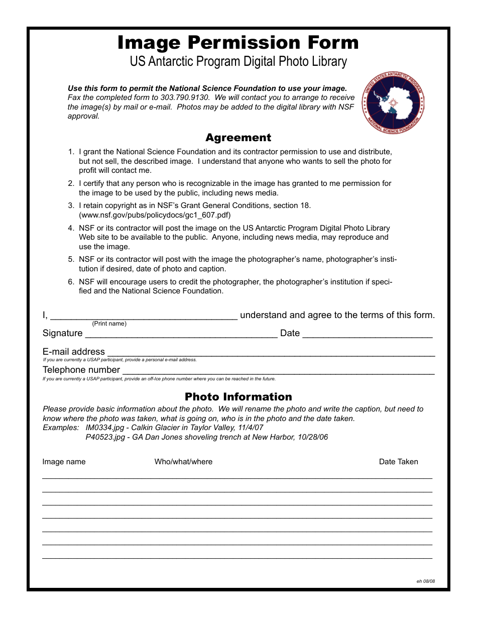Image Permission Form - US Antarctic Program Digital Photo Library ...