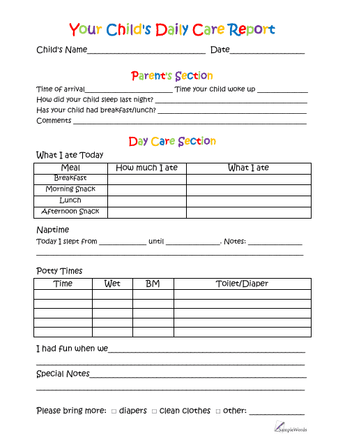 Your Child s Daily Care Report Form Fill Out Sign Online And 