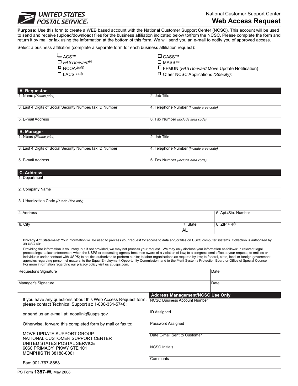 PS Form 1357-W - Fill Out, Sign Online and Download Fillable PDF ...