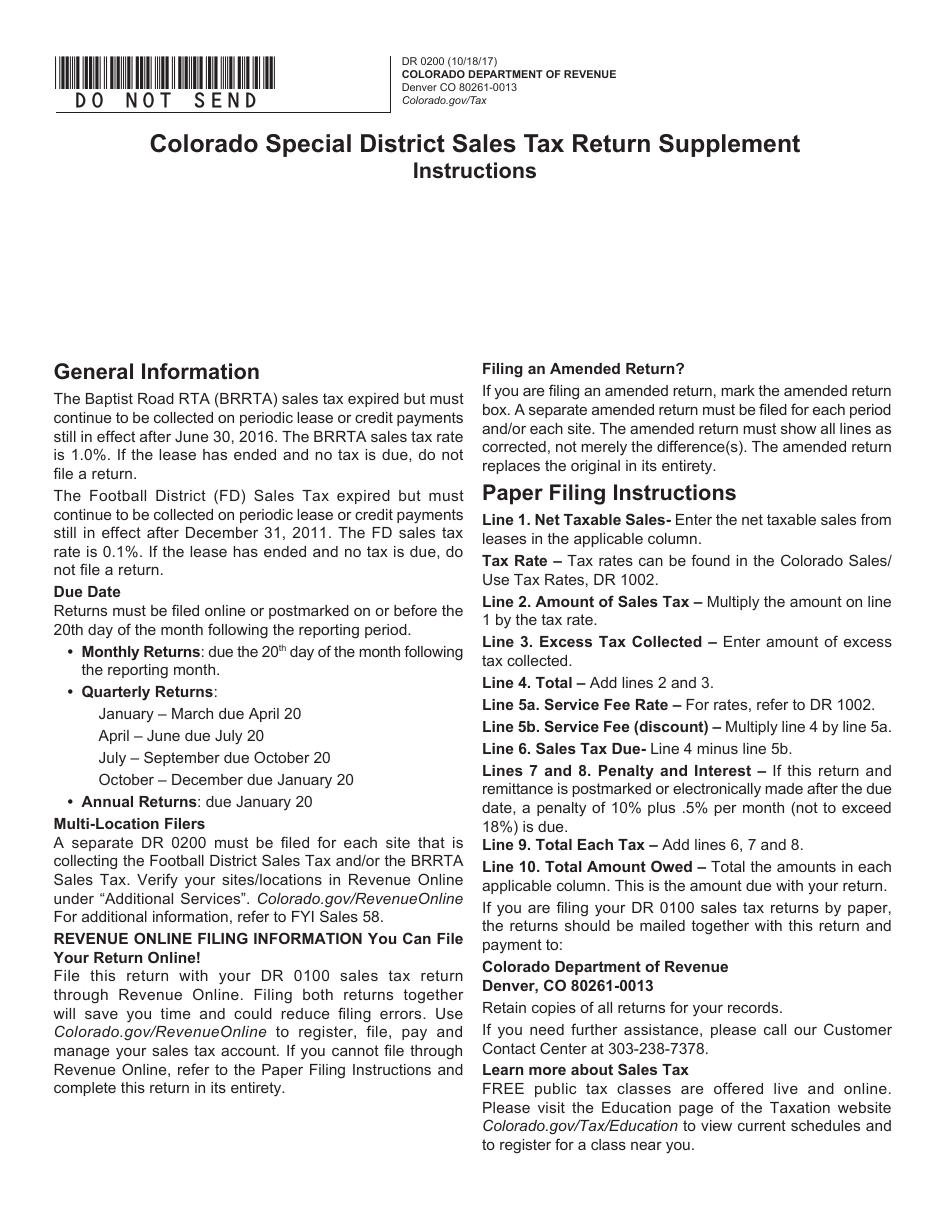 Form DR0200 Download Fillable PDF or Fill Online Colorado Special ...