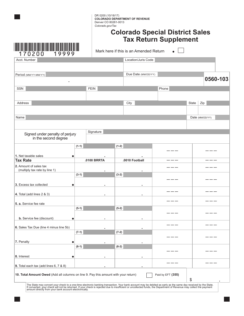 Form DR0200 Download Fillable PDF or Fill Online Colorado Special ...