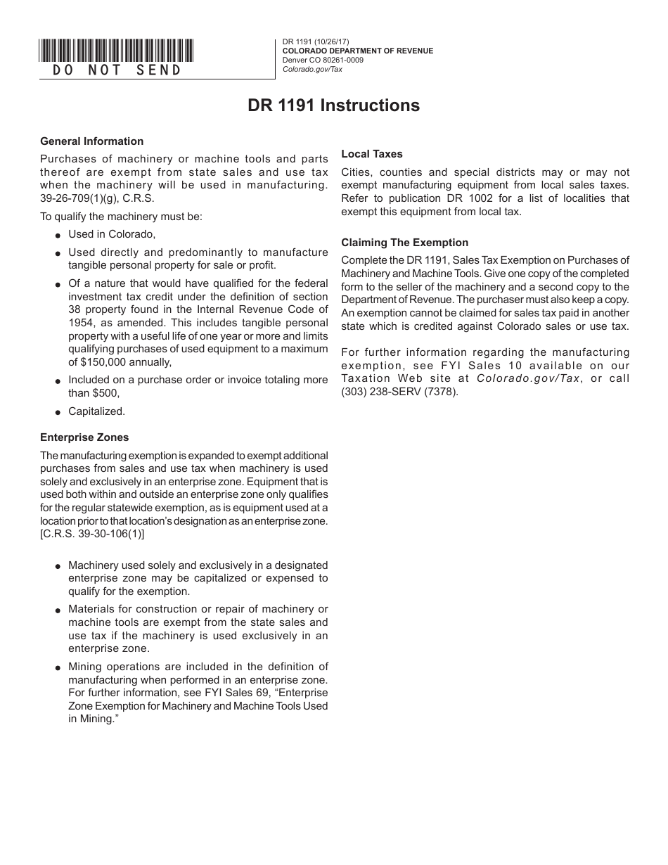Form DR1191 - Fill Out, Sign Online and Download Fillable PDF, Colorado ...