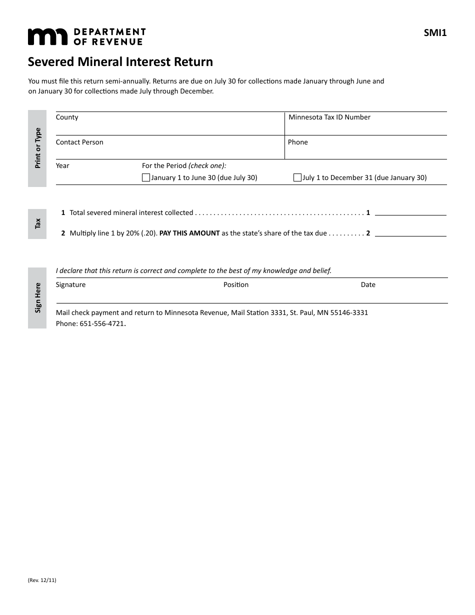 Form SMI1 - Fill Out, Sign Online and Download Fillable PDF, Minnesota ...