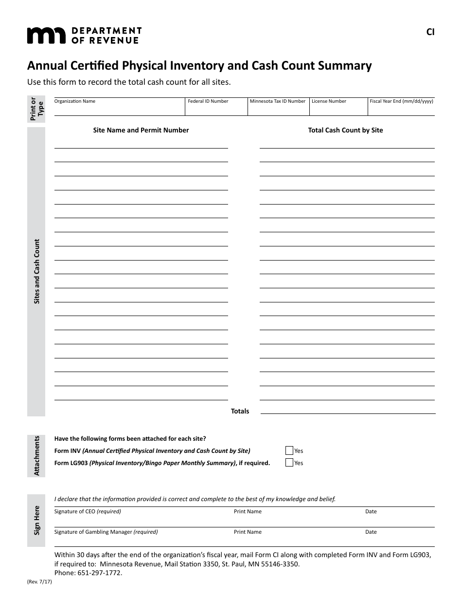 Form CI - Fill Out, Sign Online and Download Fillable PDF, Minnesota ...