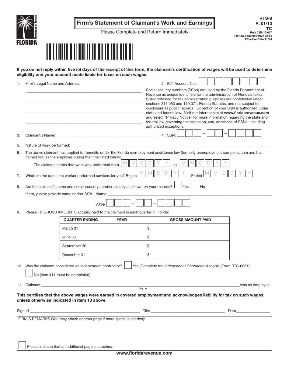 Form RTS-8 - Fill Out, Sign Online and Download Printable PDF, Florida ...