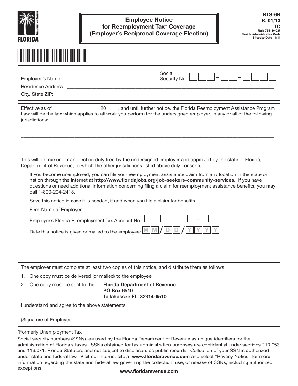 Form RTS-6B - Fill Out, Sign Online and Download Printable PDF, Florida ...