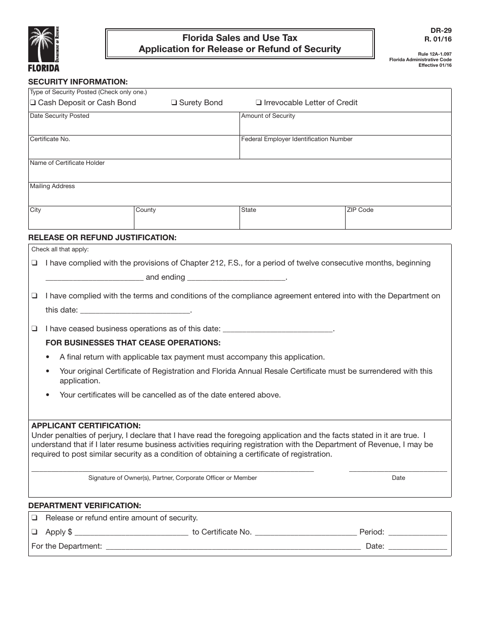 Form DR-29 - Fill Out, Sign Online and Download Printable PDF, Florida ...