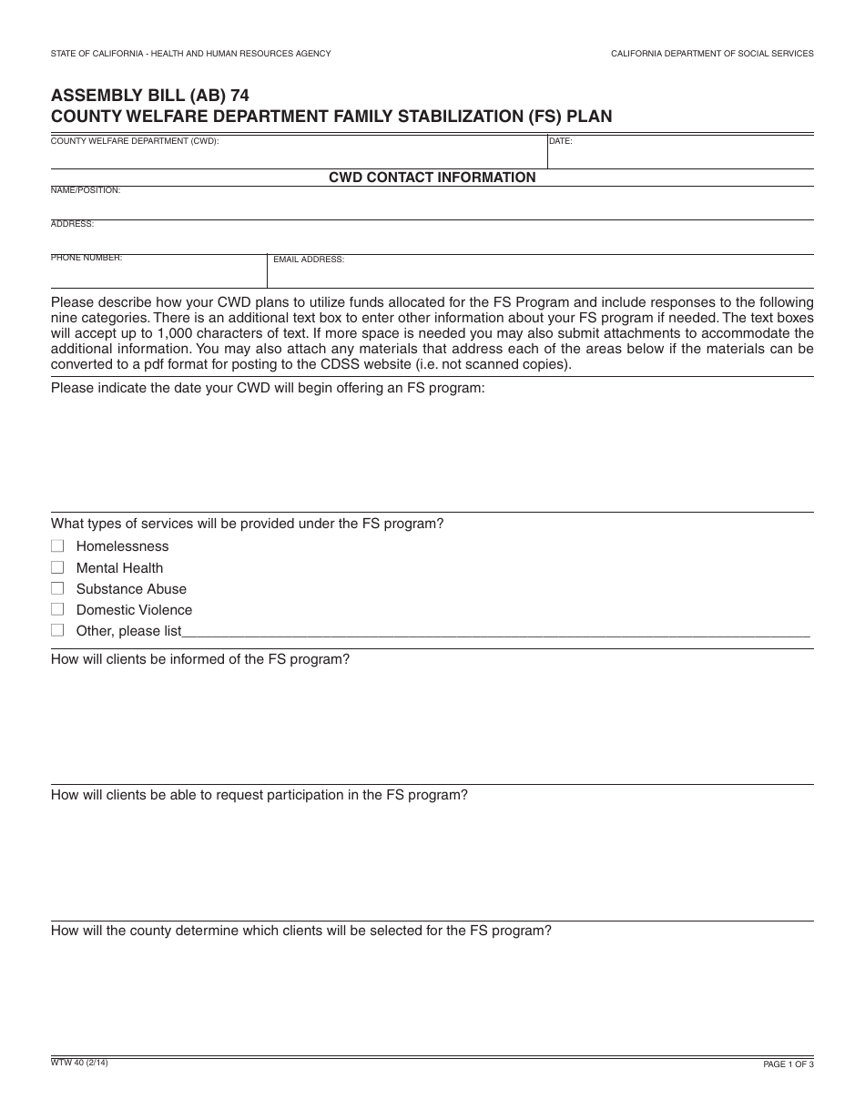Form WTW40 - Fill Out, Sign Online and Download Fillable PDF ...