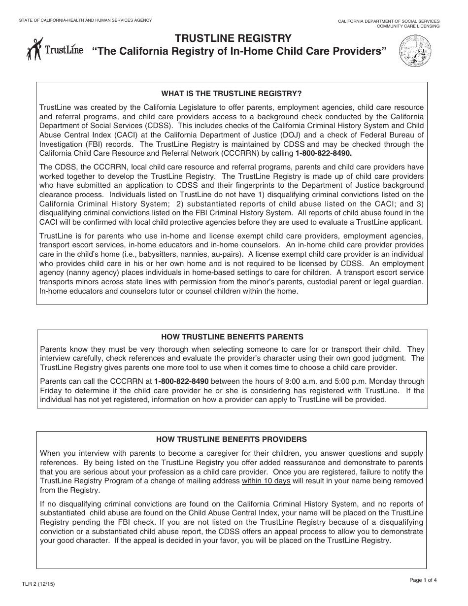 Form TLR2 - Fill Out, Sign Online and Download Fillable PDF, California ...