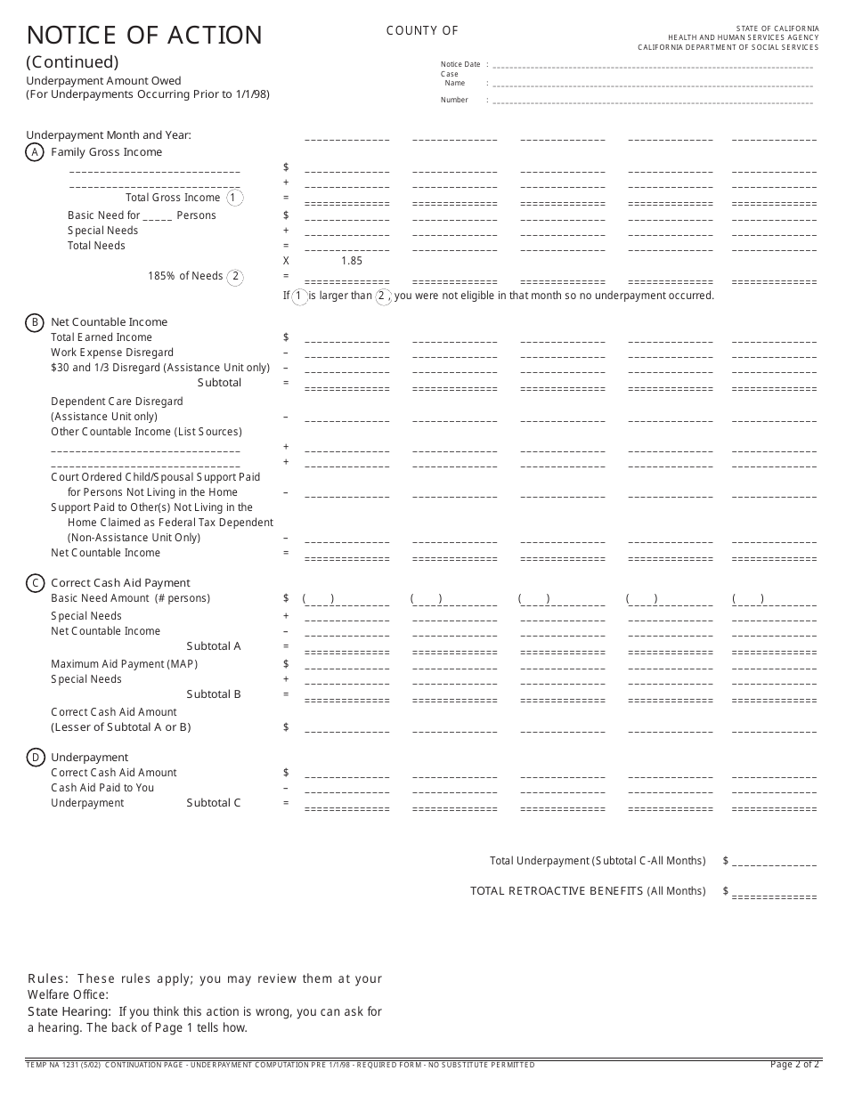Form TEMP NA1231 - Fill Out, Sign Online and Download Fillable PDF ...