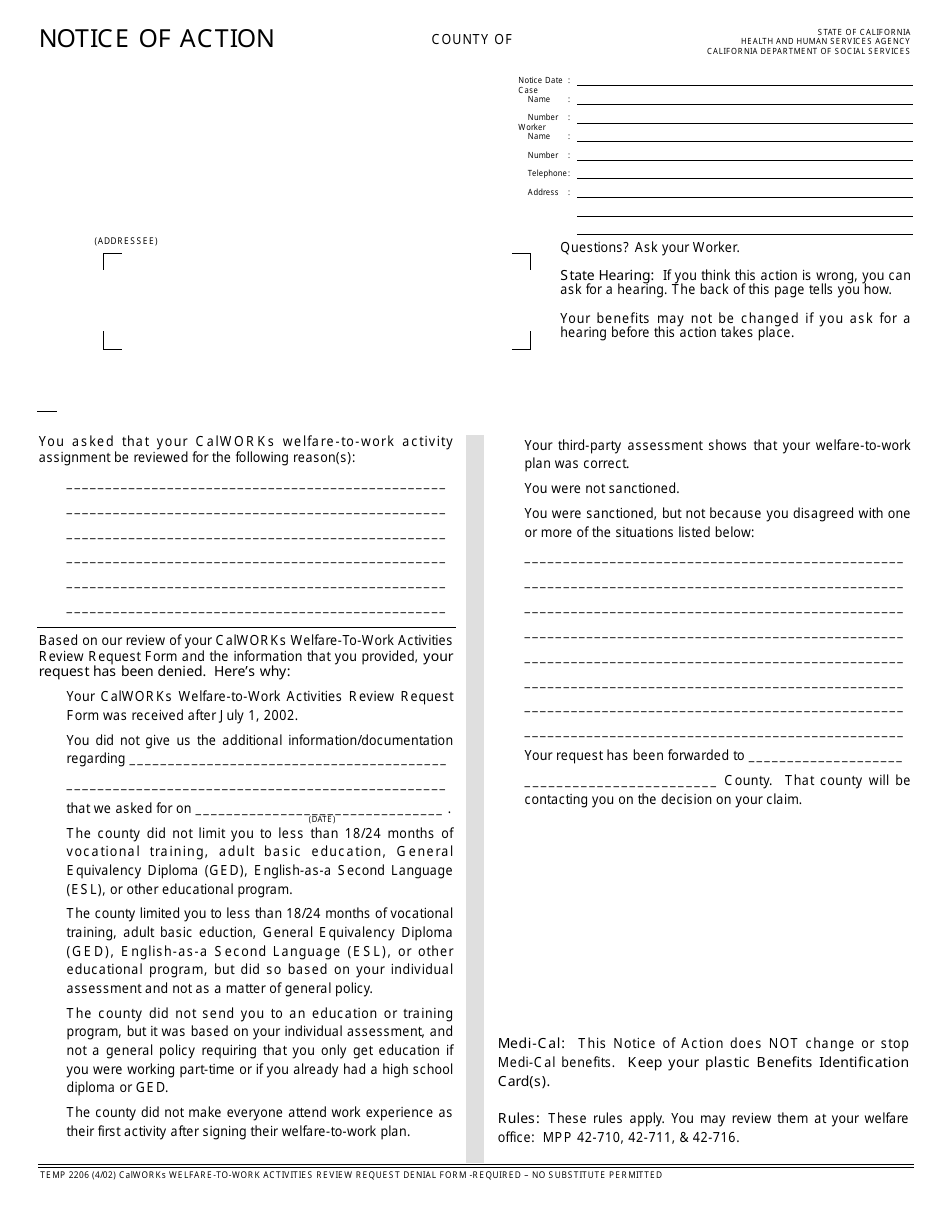 Form TEMP2206 - Fill Out, Sign Online and Download Fillable PDF ...