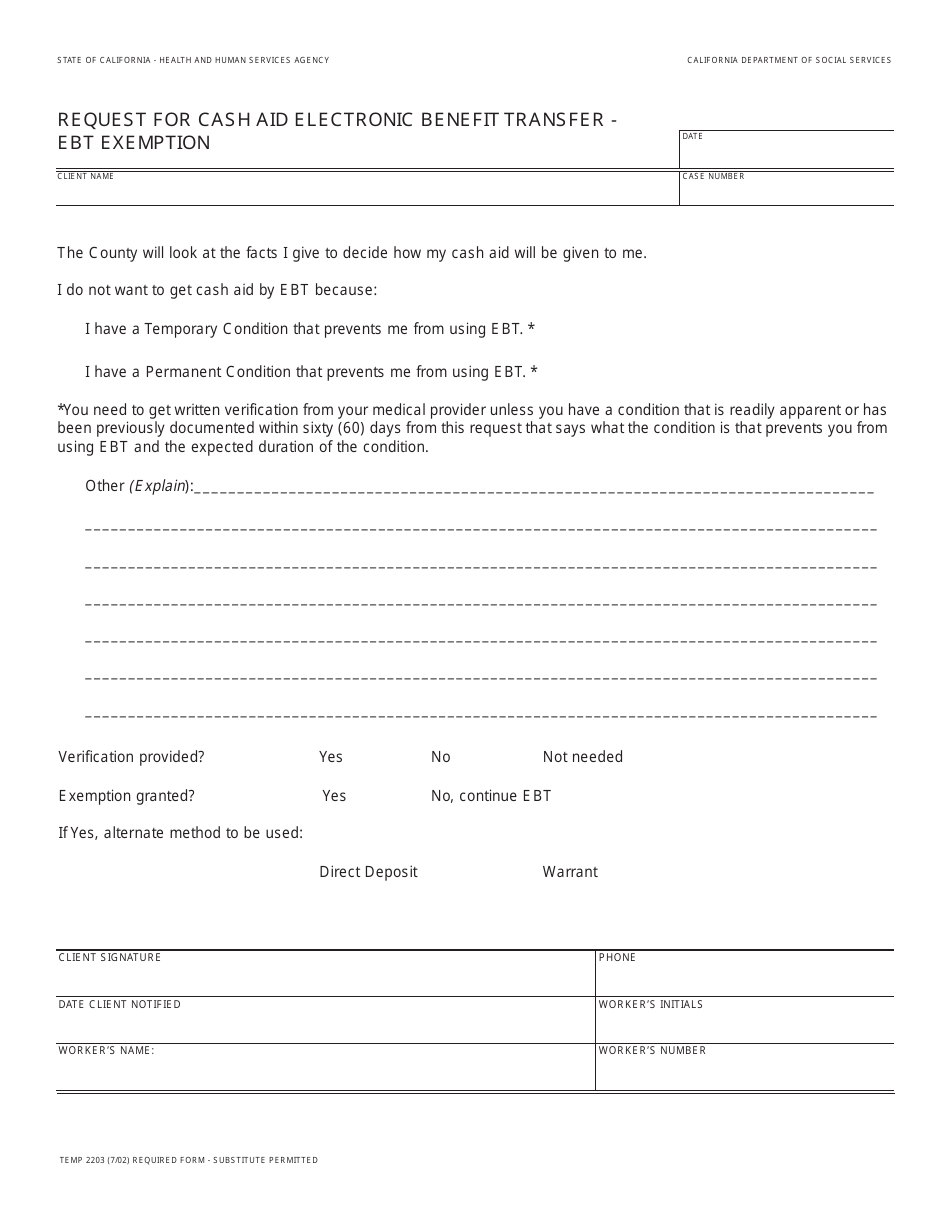 Form TEMP2203 - Fill Out, Sign Online and Download Fillable PDF ...