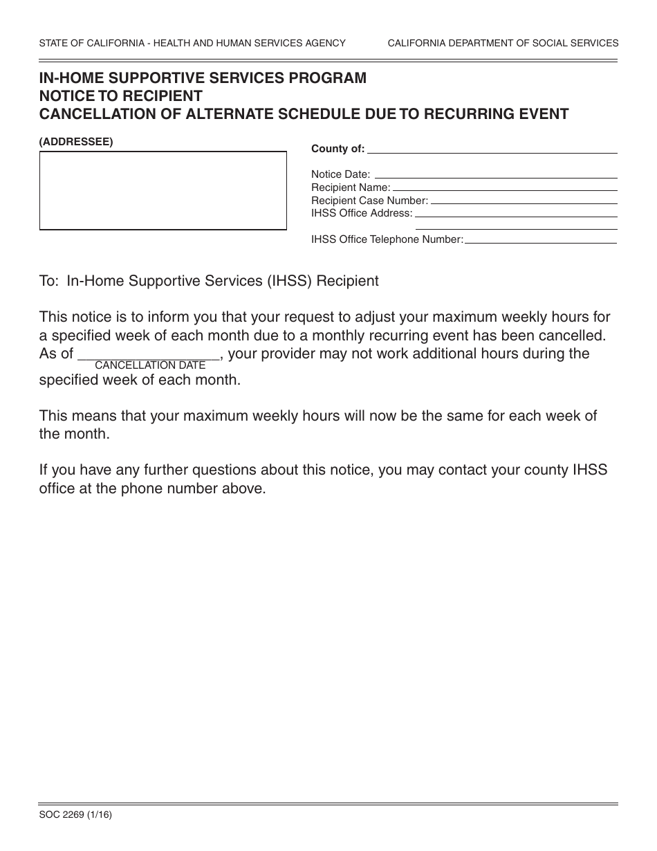 Form SOC2269 - Fill Out, Sign Online and Download Printable PDF ...