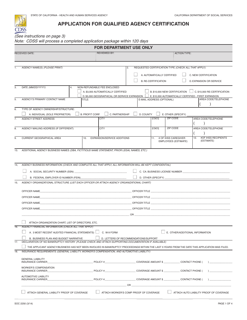 Form SOC2250 - Fill Out, Sign Online and Download Fillable PDF ...