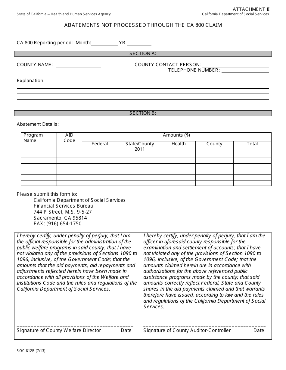 Form SOC812B Attachment II - Fill Out, Sign Online and Download ...