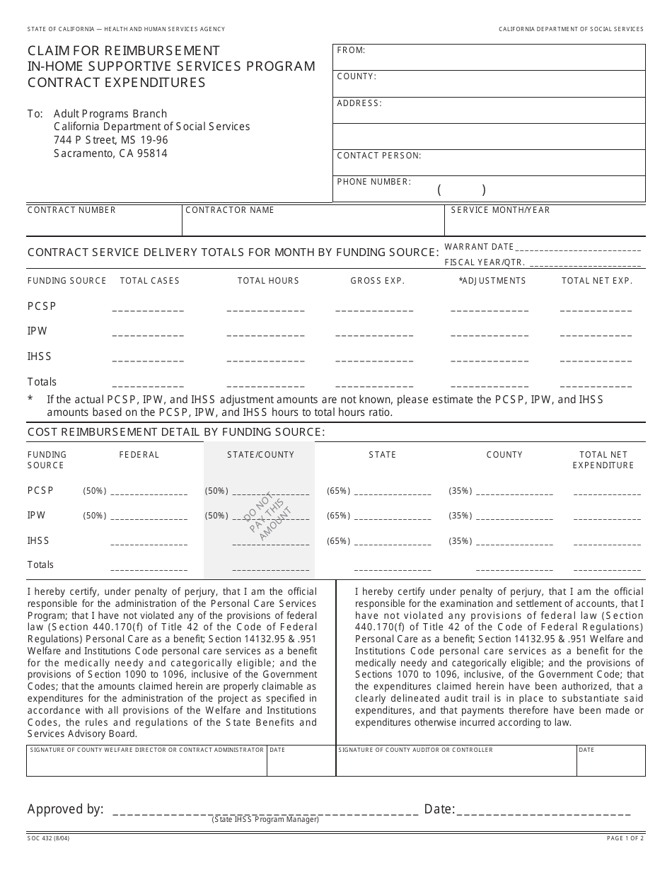 Form SOC432 - Fill Out, Sign Online and Download Fillable PDF ...