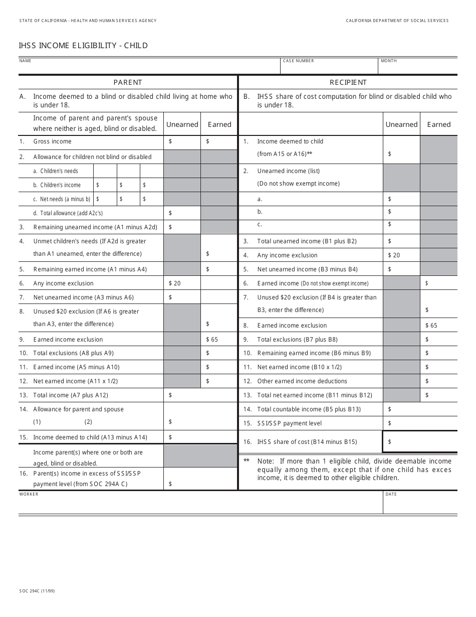 Form SOC294C - Fill Out, Sign Online and Download Fillable PDF ...
