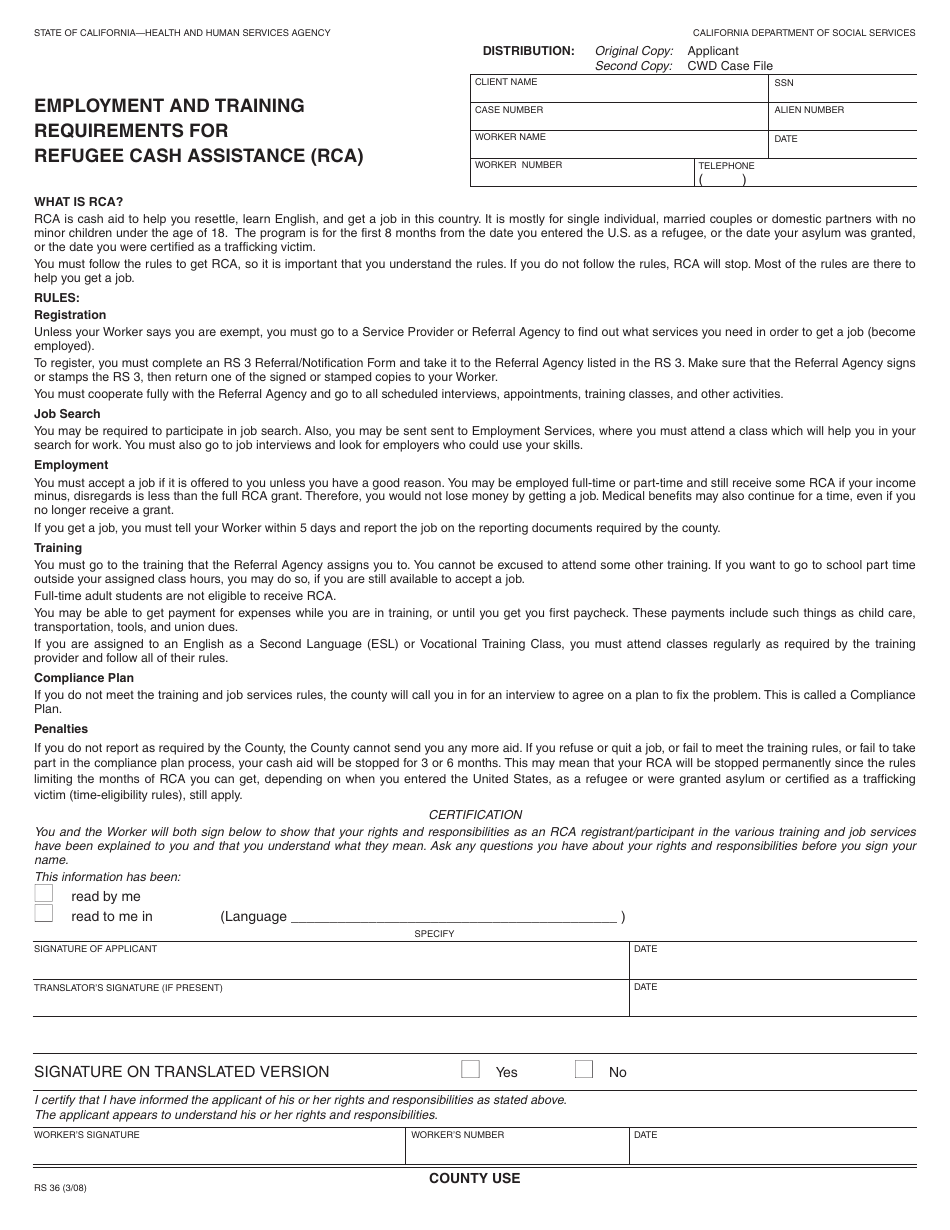Form RS36 - Fill Out, Sign Online and Download Fillable PDF, California ...