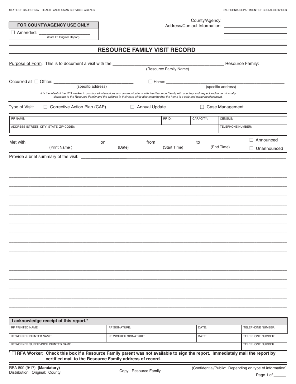 Form RFA809 - Fill Out, Sign Online and Download Fillable PDF ...