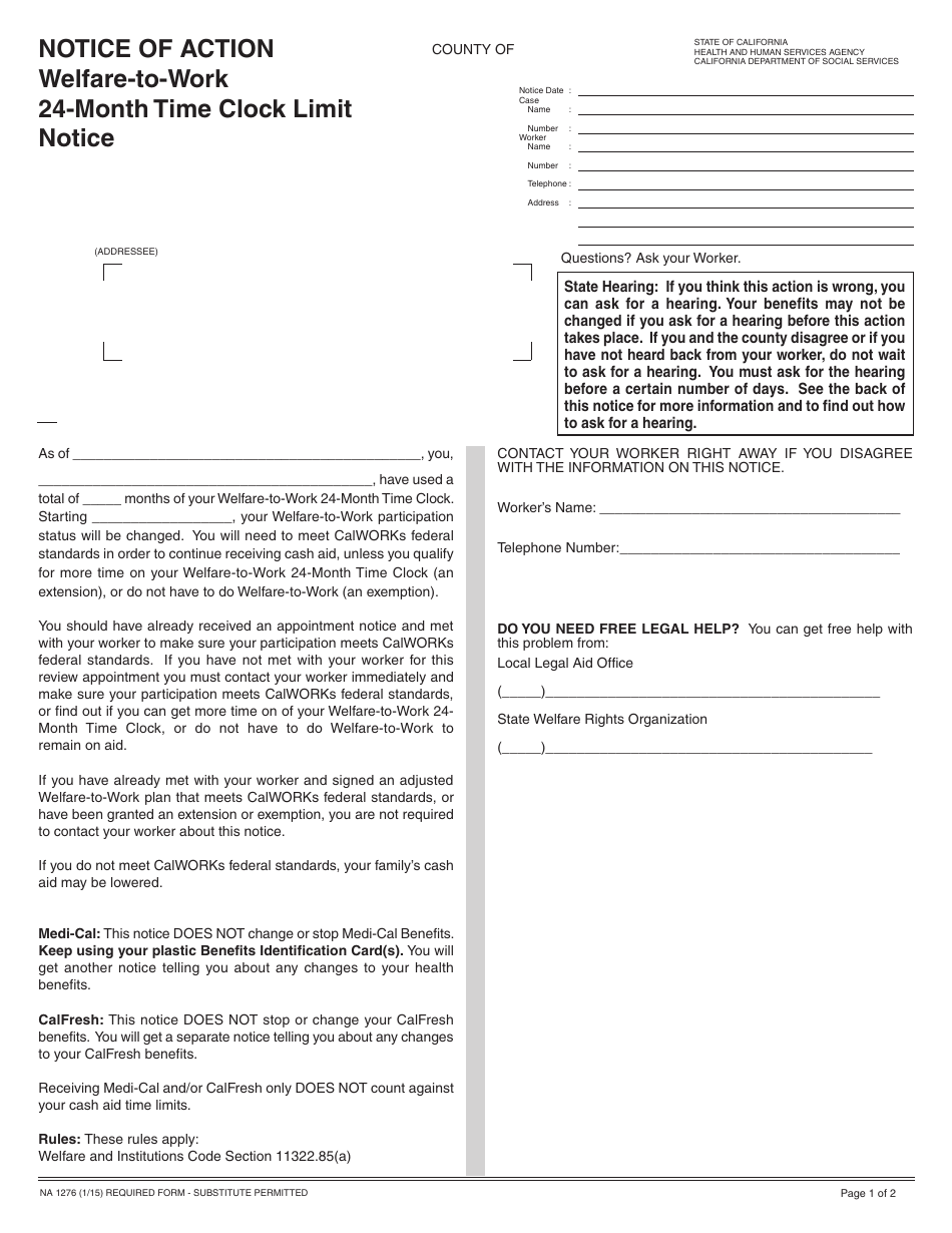 Form NA1276 - Fill Out, Sign Online and Download Fillable PDF ...