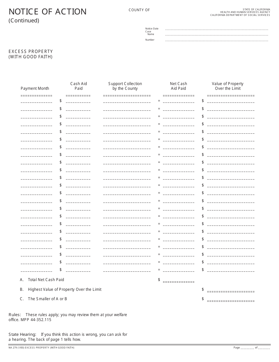 Form NA279 - Fill Out, Sign Online and Download Fillable PDF ...