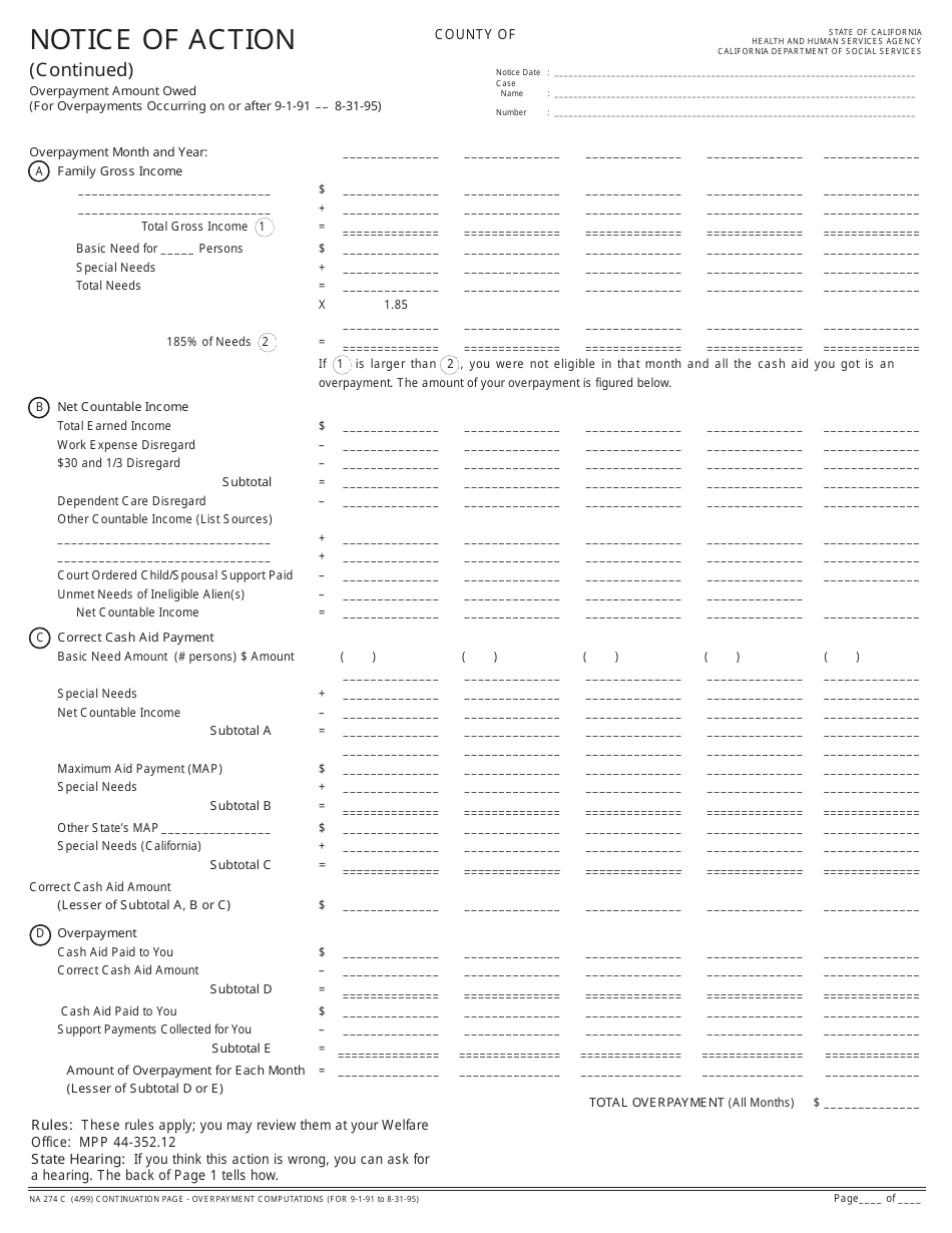 Form NA274C - Fill Out, Sign Online and Download Fillable PDF ...