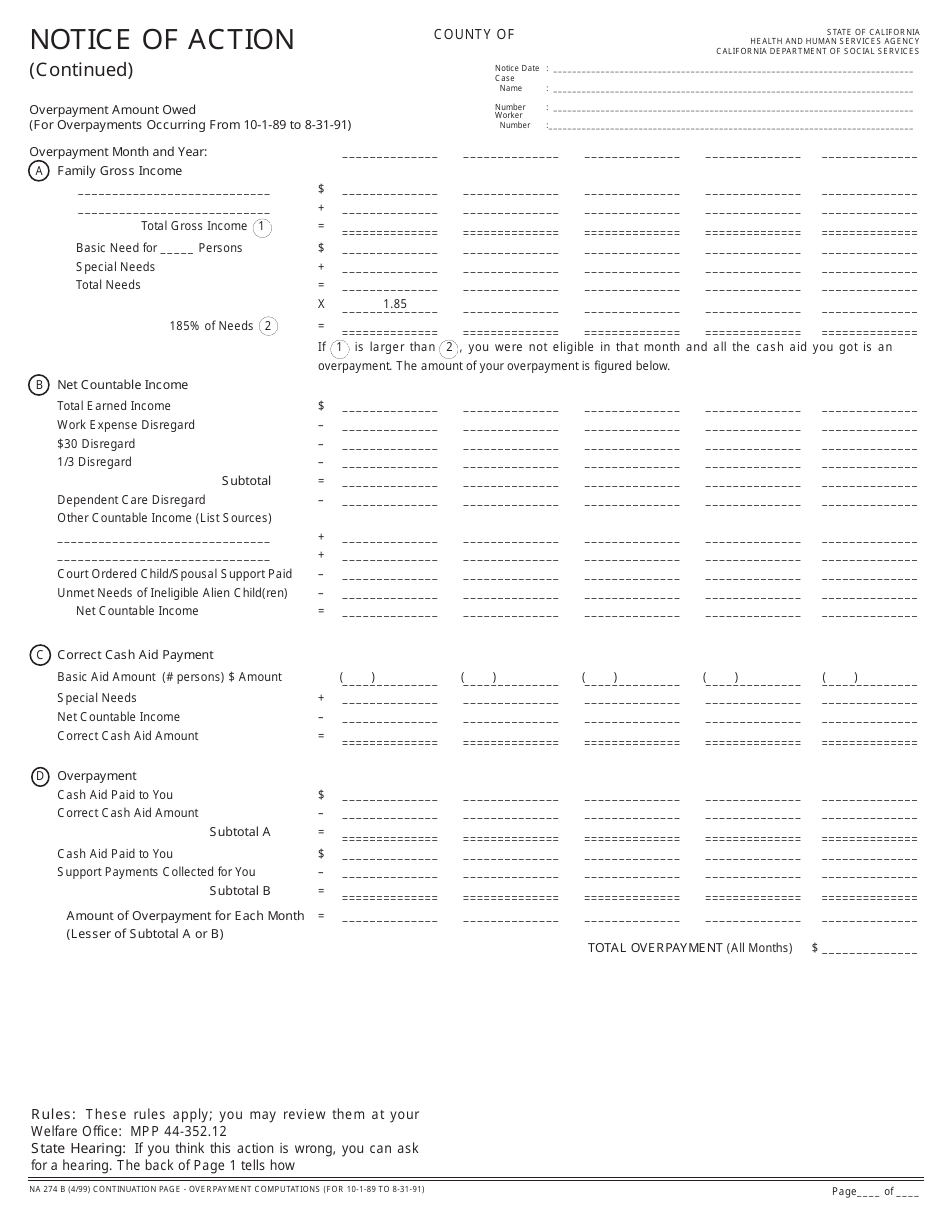 Form NA274B - Fill Out, Sign Online and Download Fillable PDF ...