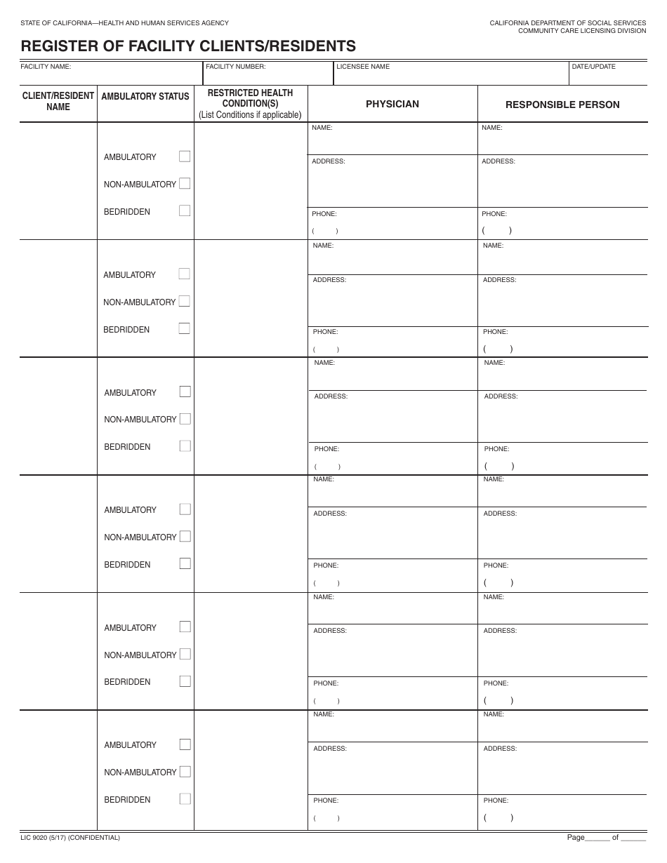 Form LIC9020 - Fill Out, Sign Online and Download Fillable PDF ...