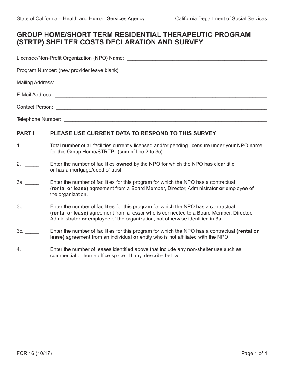 Form FCR16 - Fill Out, Sign Online and Download Fillable PDF ...