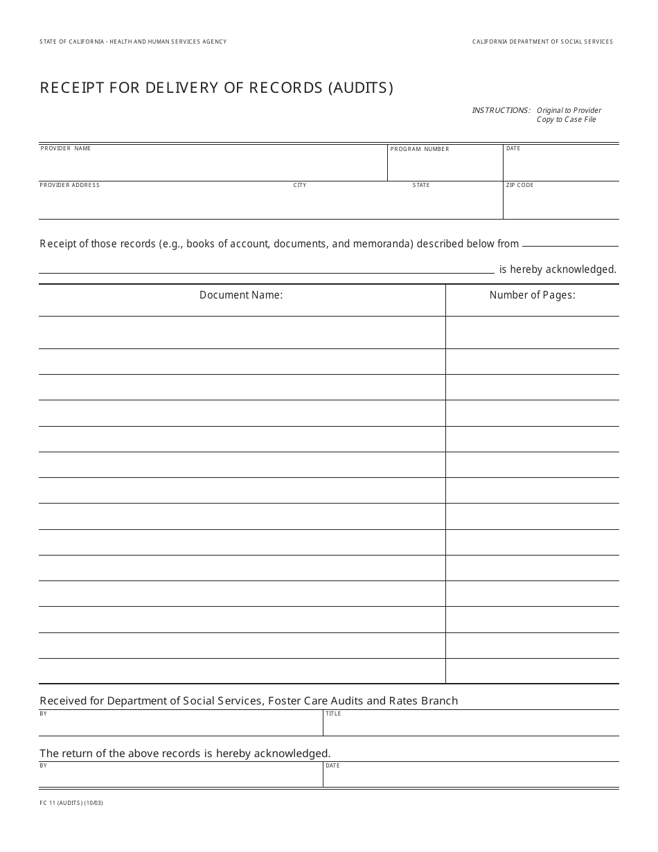 Form FC11 (AUDITS) - Fill Out, Sign Online and Download Fillable PDF ...