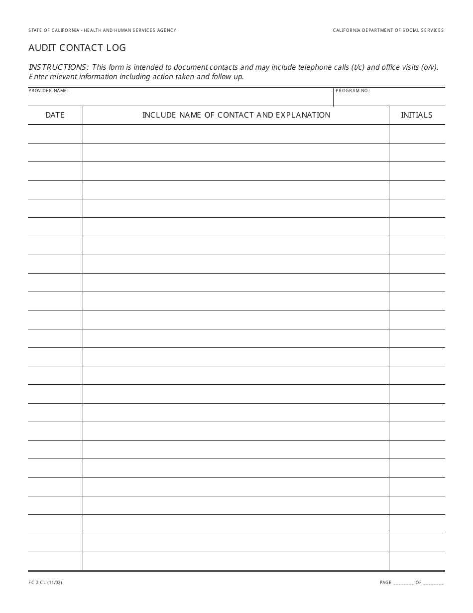 Form FC2 CL - Fill Out, Sign Online and Download Fillable PDF ...