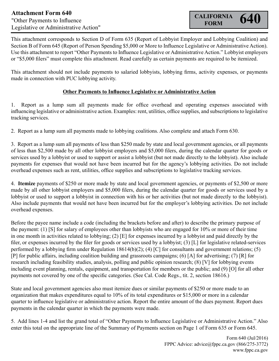 FPPC Form 635 (645) Attachment 640 - Fill Out, Sign Online and Download ...