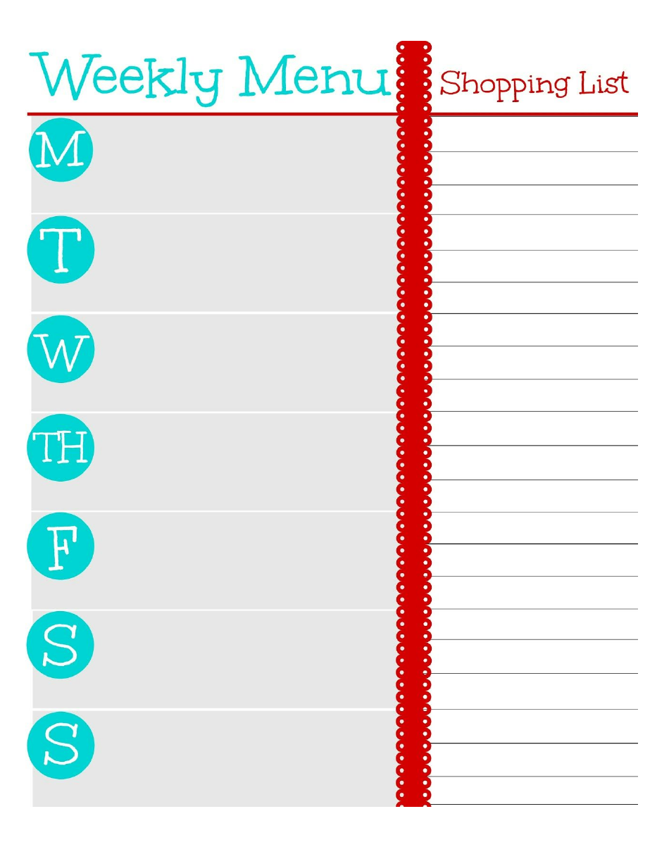 Weekly Menu And Shopping List Template Download Printable PDF 