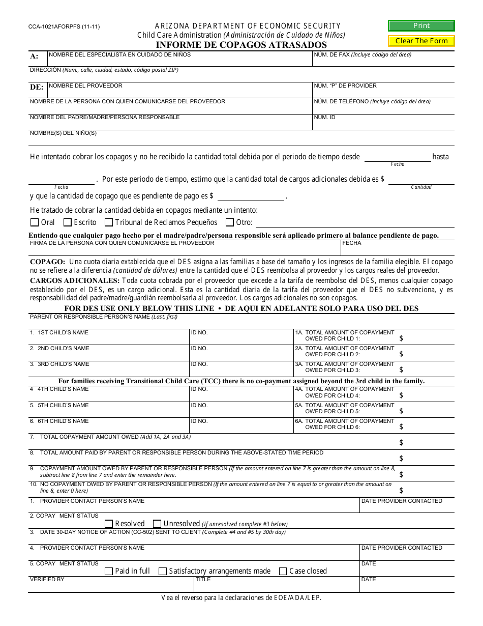 Form CCA-1021AFORPFS - Fill Out, Sign Online and Download Fillable PDF ...