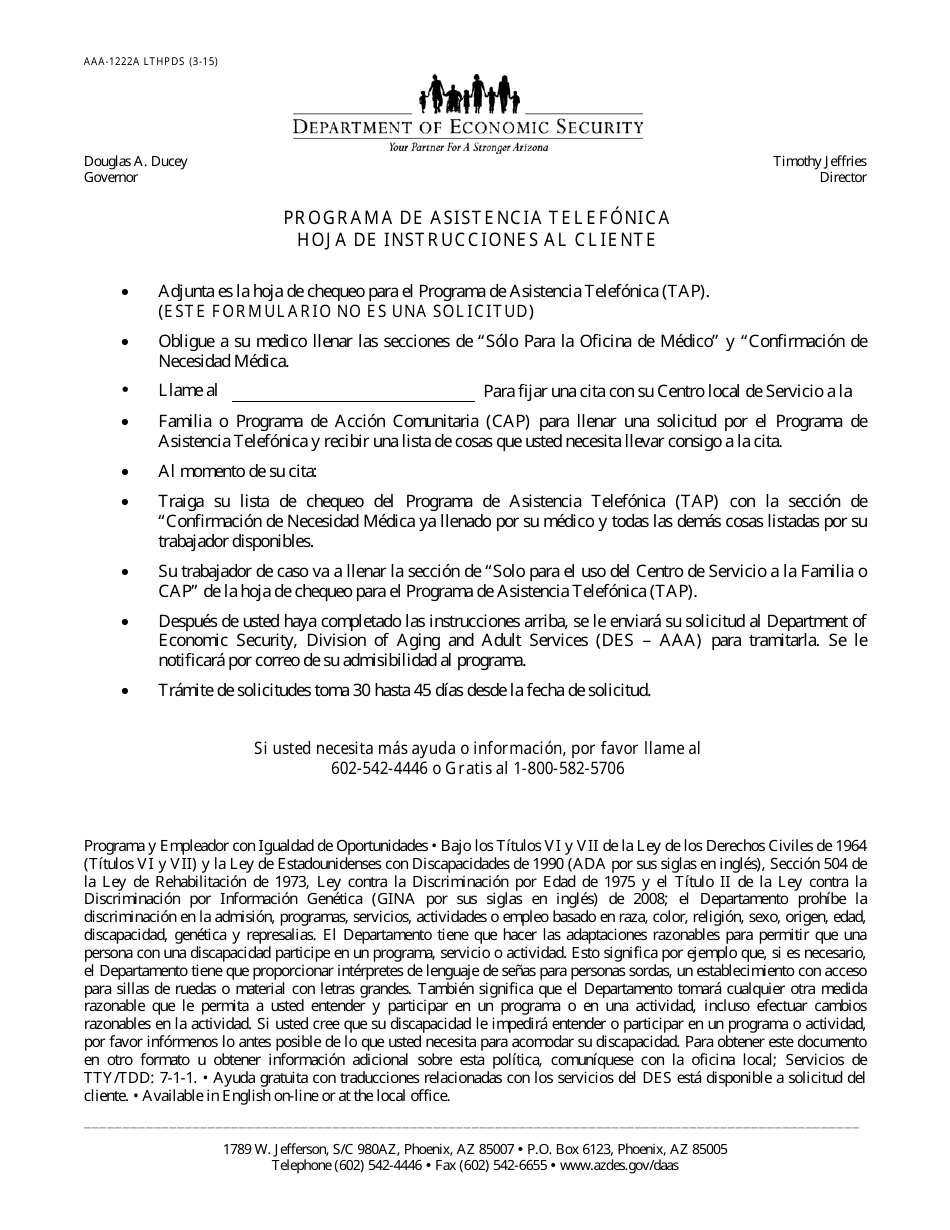 Formulario AAA-1222A LTHPDS - Fill Out, Sign Online and Download ...