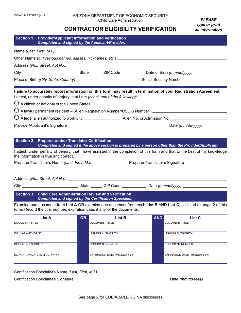 Form CCA-1114A FORFF - Fill Out, Sign Online and Download Fillable PDF ...