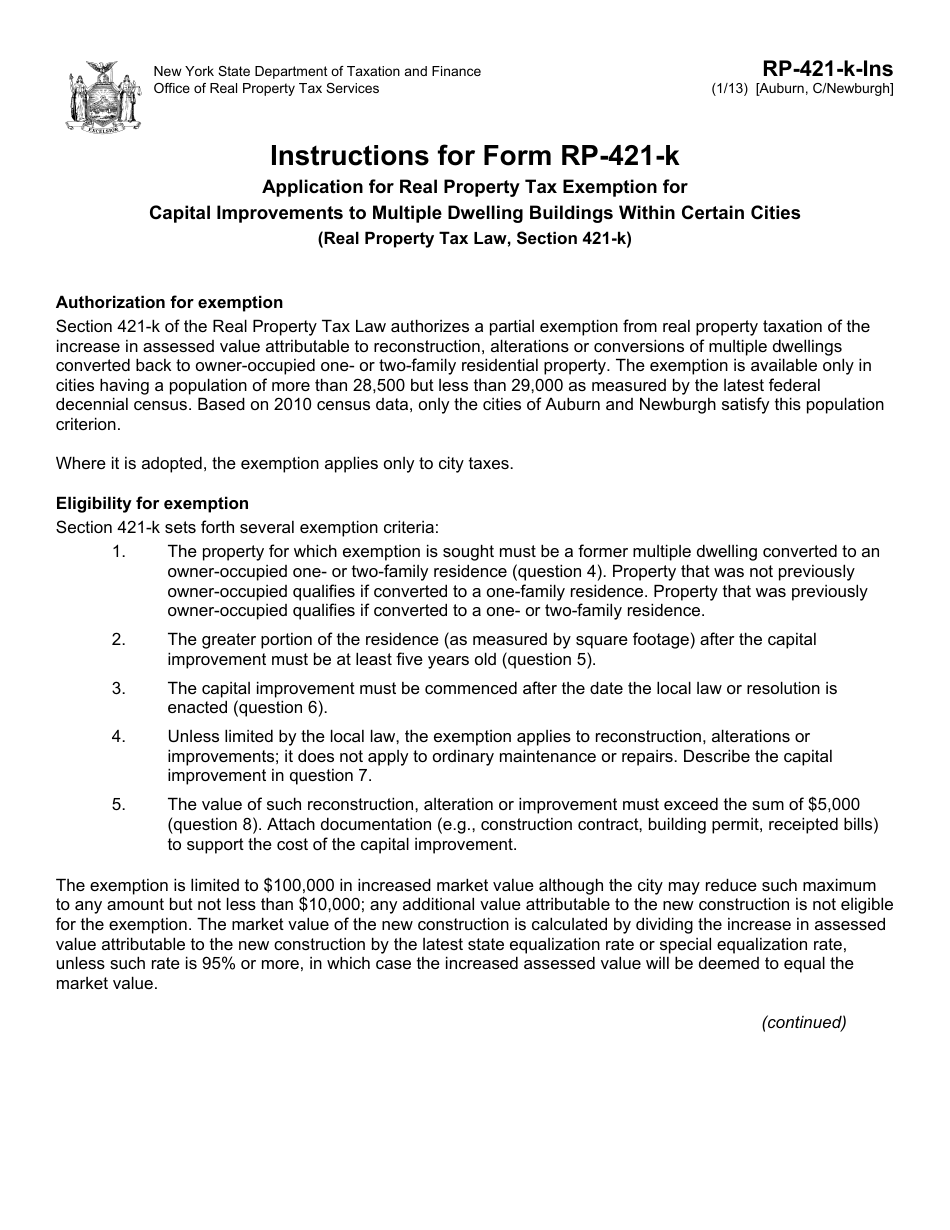 Download Instructions for Form RP-421-K Application for Real Property ...