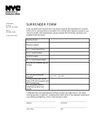 New York City Surrender Form Download Printable PDF | Templateroller