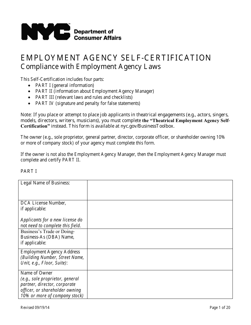 New York City Employment Agency Self-certification - Fill Out, Sign ...