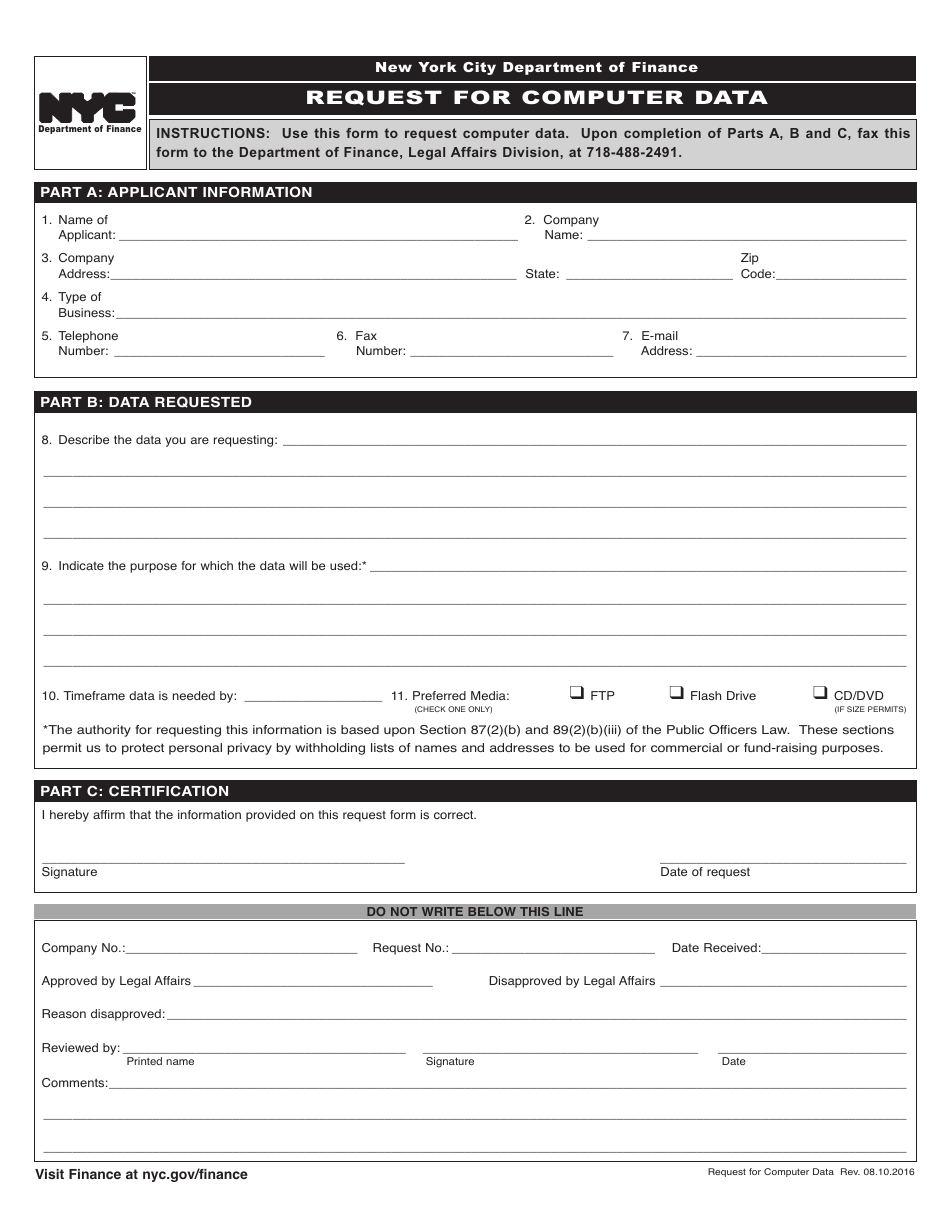 New York City Request for Computer Data - Fill Out, Sign Online and ...